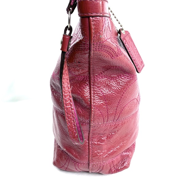 Coach | Bags | Coach F5142 Berry Pink Patent Leather Stitched C ...